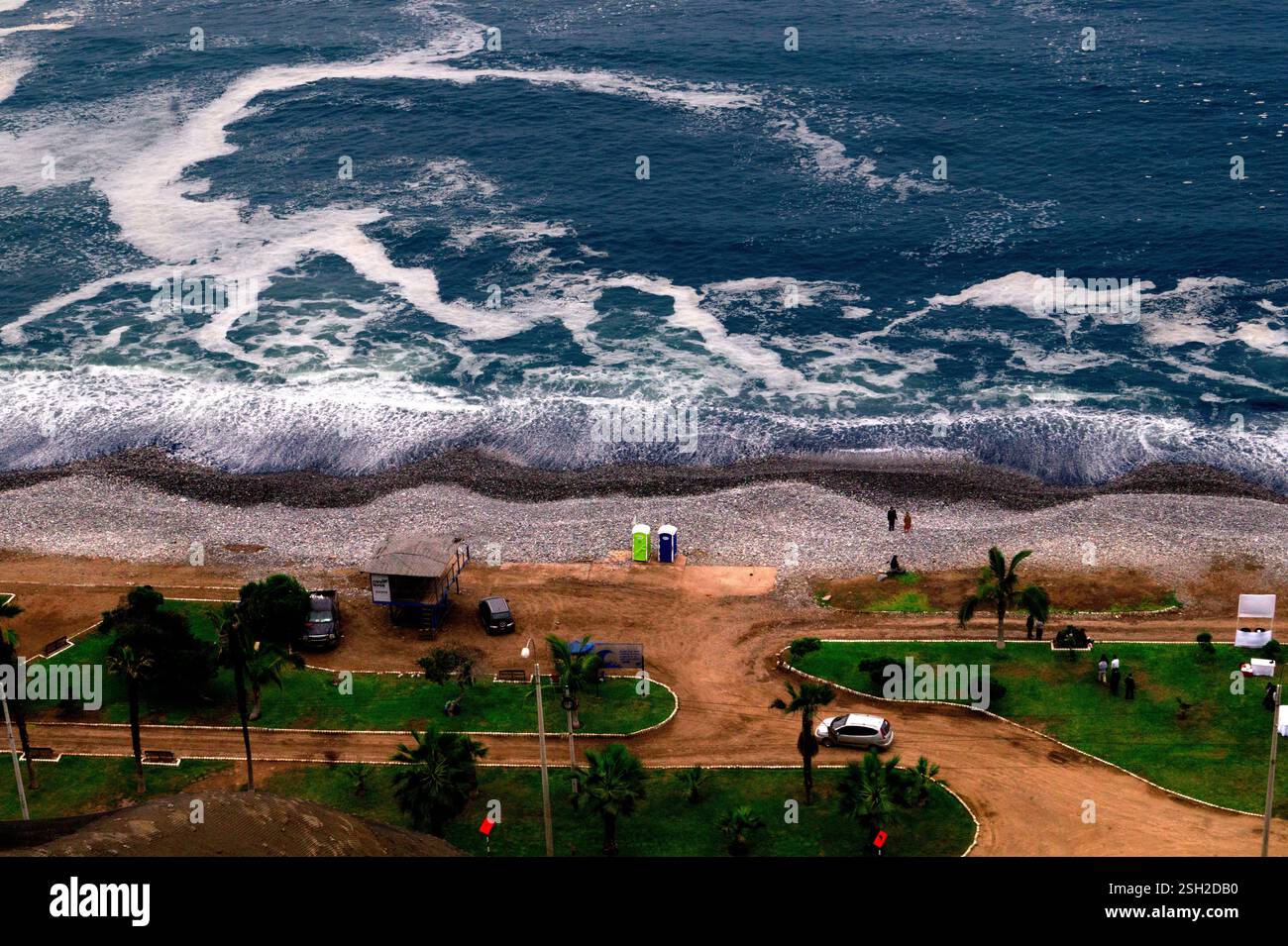 Aerial View of Rocky Beach and Pacific Ocean – Lima, Peru Stock Photo ...