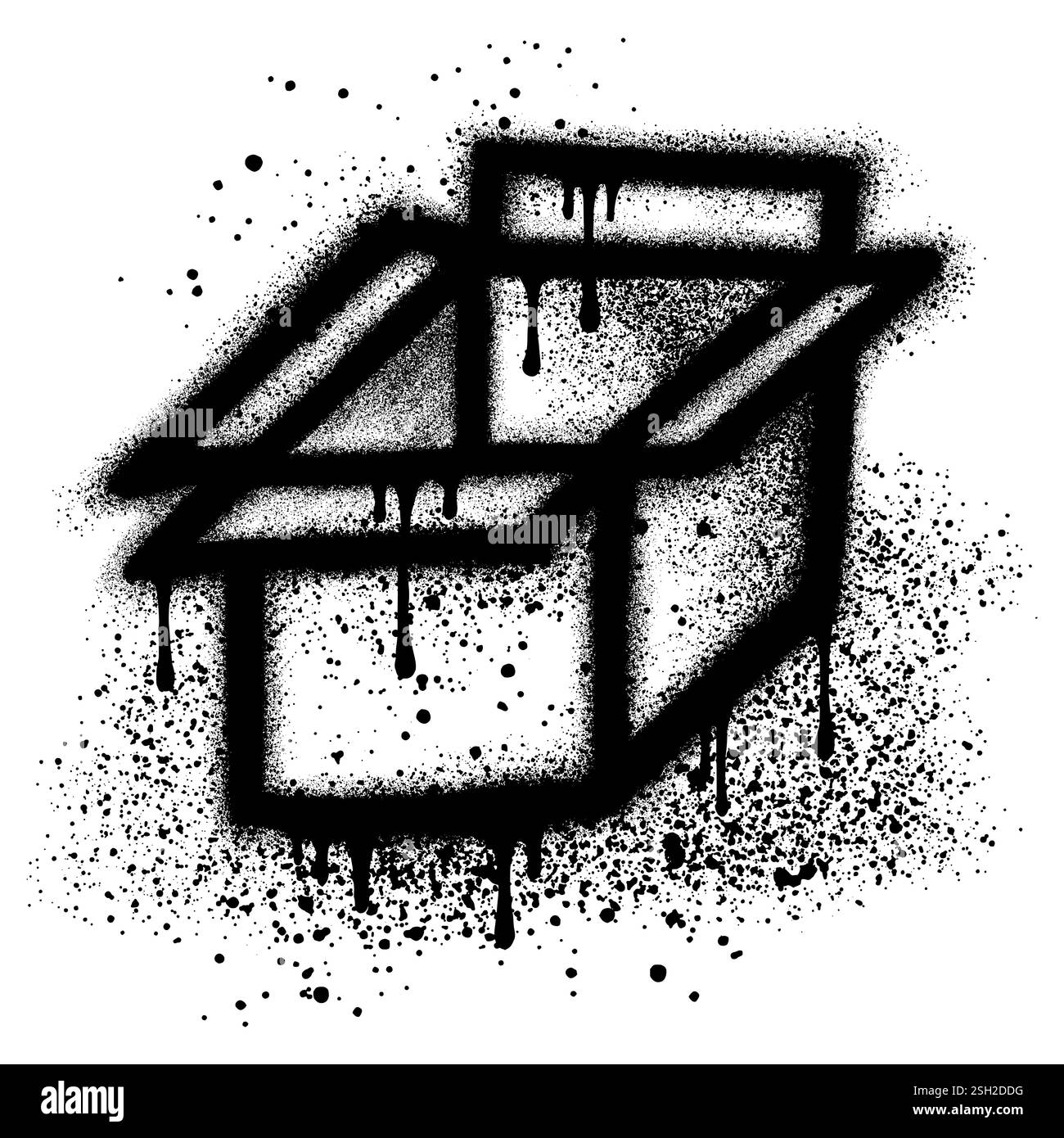 cardboard box graffiti with black spray paint. vector illustration ...