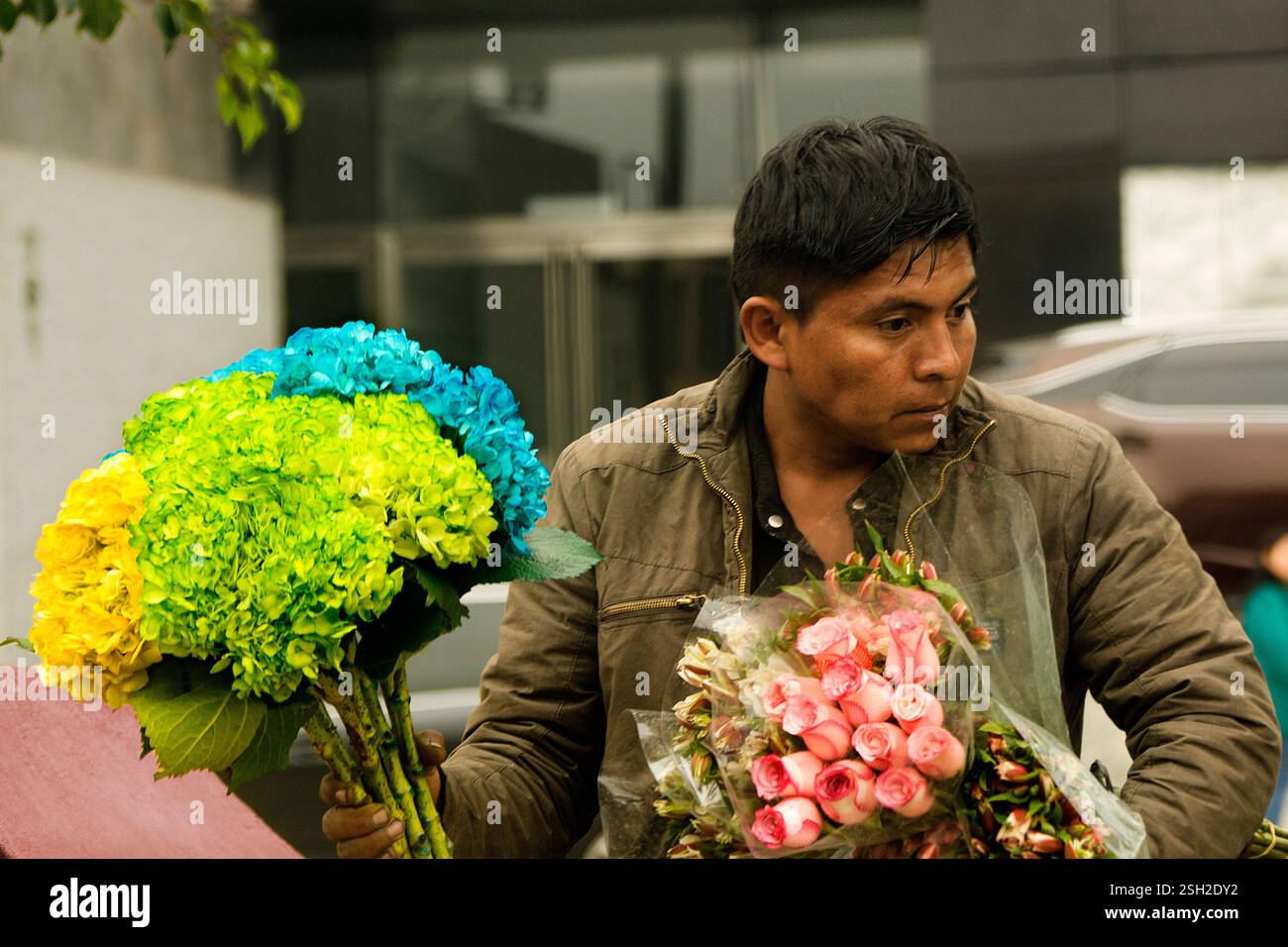 Flower Vendor Selling Fresh Bouquets on the Streets of Lima Stock Photo ...