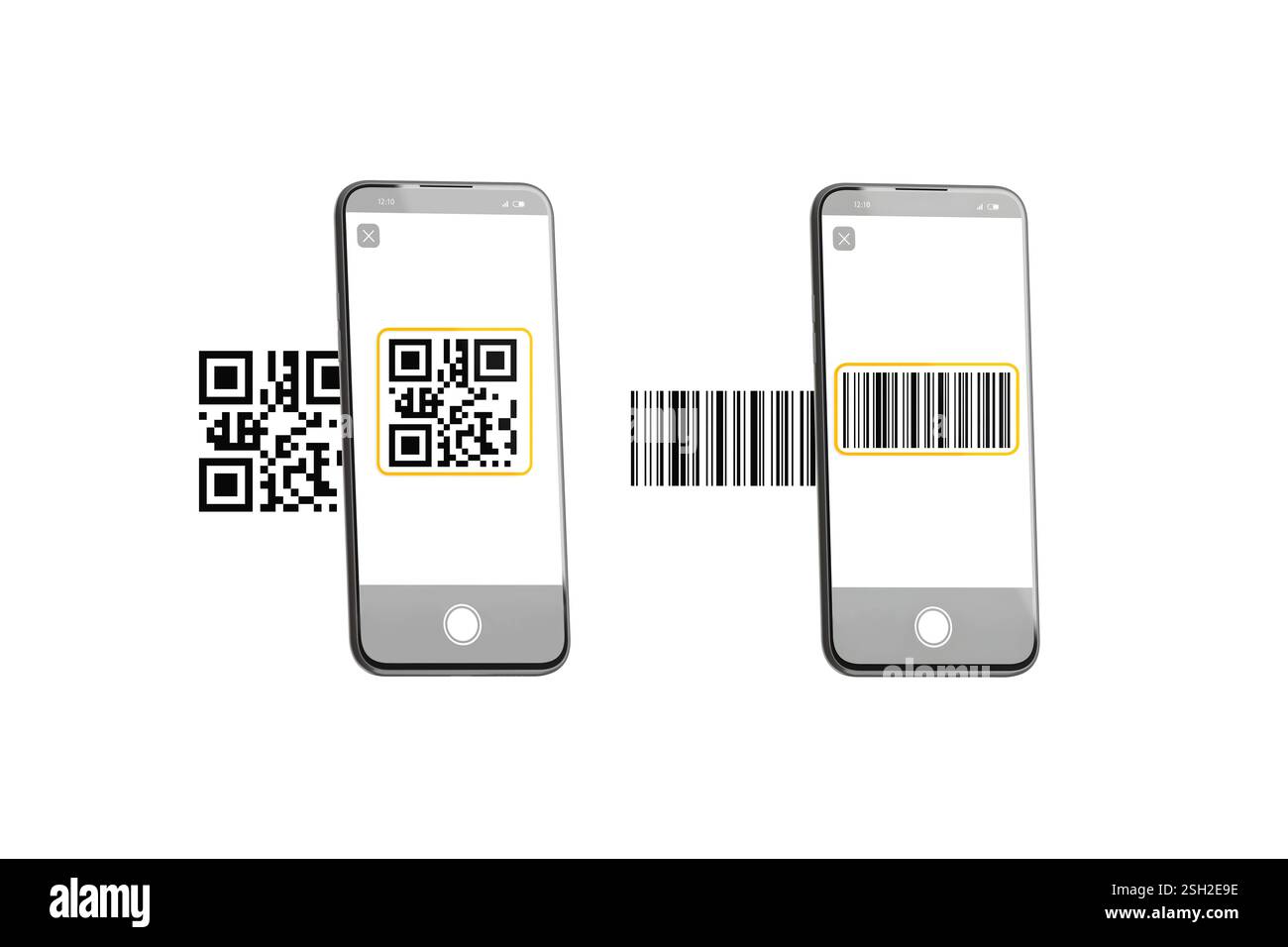 Barcode and qr scanning on phone screen, isolated, 3d rendering ...