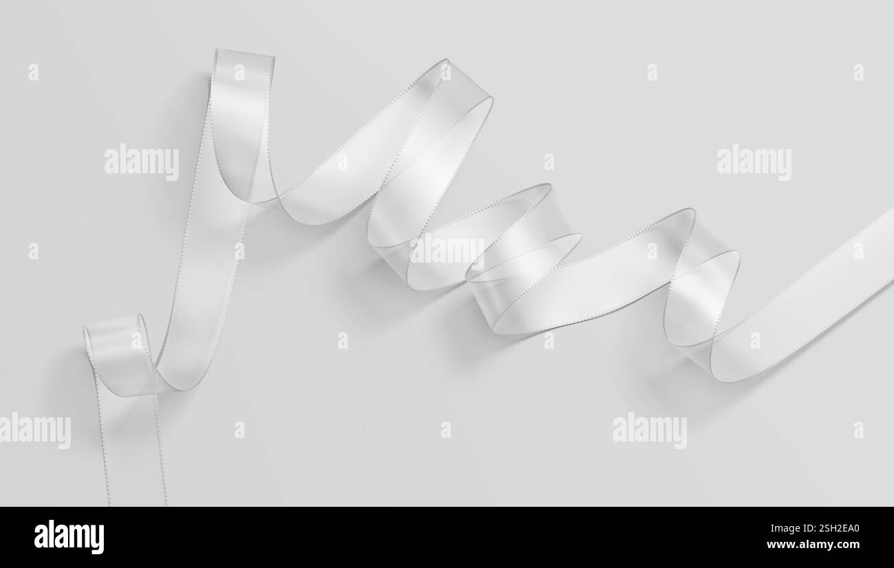Blank white organza ribbon mockup, grey background, 3d rendering. Empty ...