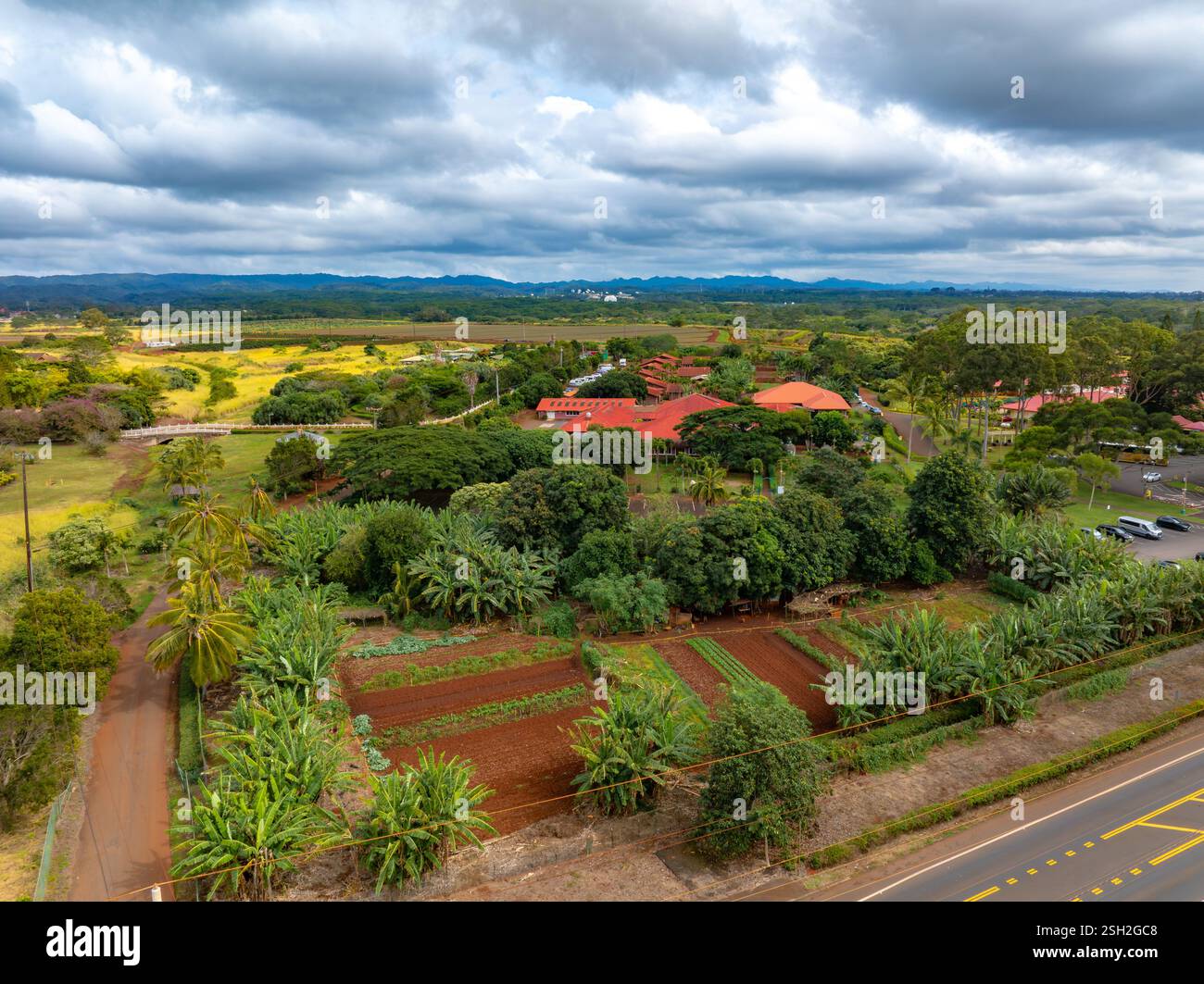 Aerial View of Dole Plantation and Surrounding Fields in Oahu, Hawaii Stock Photo - Alamy