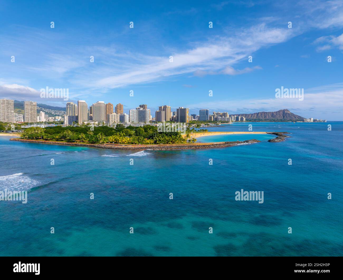 Aerial View of Honolulu Skyline and Diamond Head Crater in Hawaii Stock ...