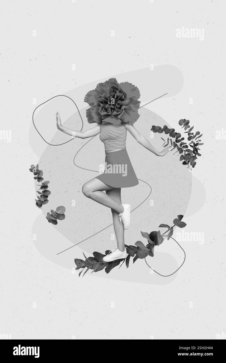 Vertical photo collage concept of young dream dancing woman head red ...