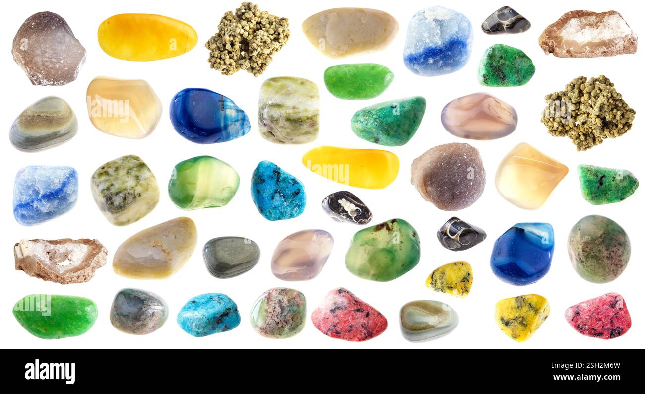 various specimens of uncut agate rocks cutout on white background Stock ...