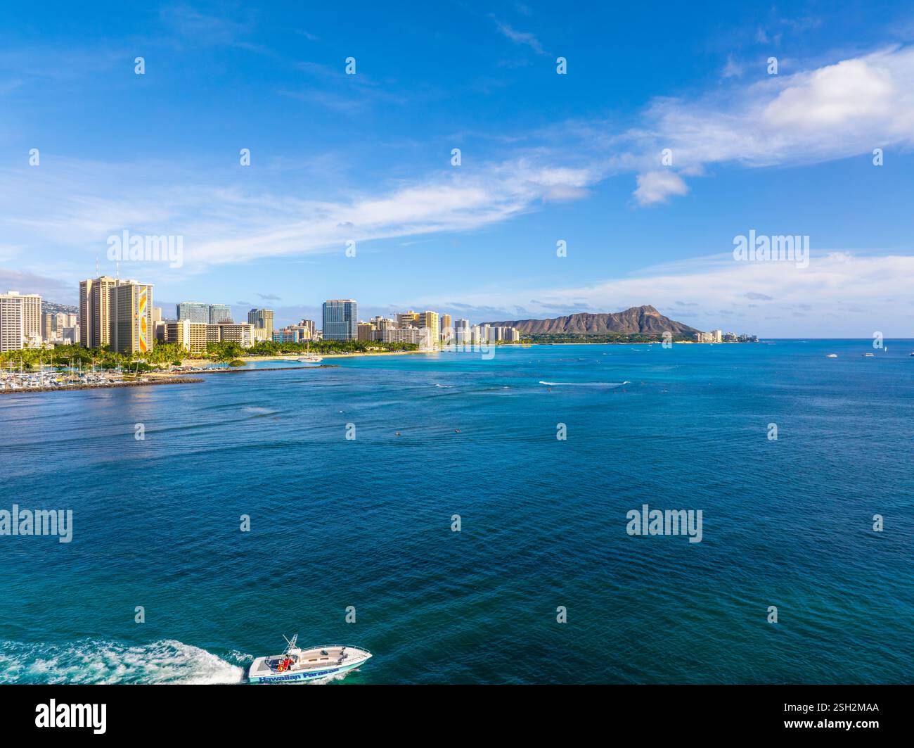 Aerial View of Waikiki Beach, Honolulu Skyline, and Diamond Head Stock ...
