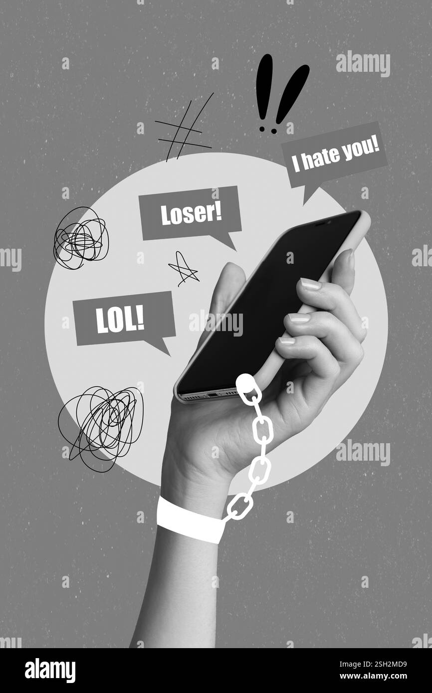 Template poster collage of smart gadget in hands ring social network ...