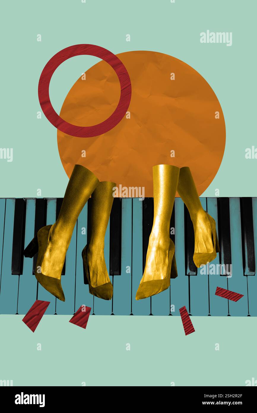 Sketch design trend artwork poster 3D photo collage of woman legs shoes ...