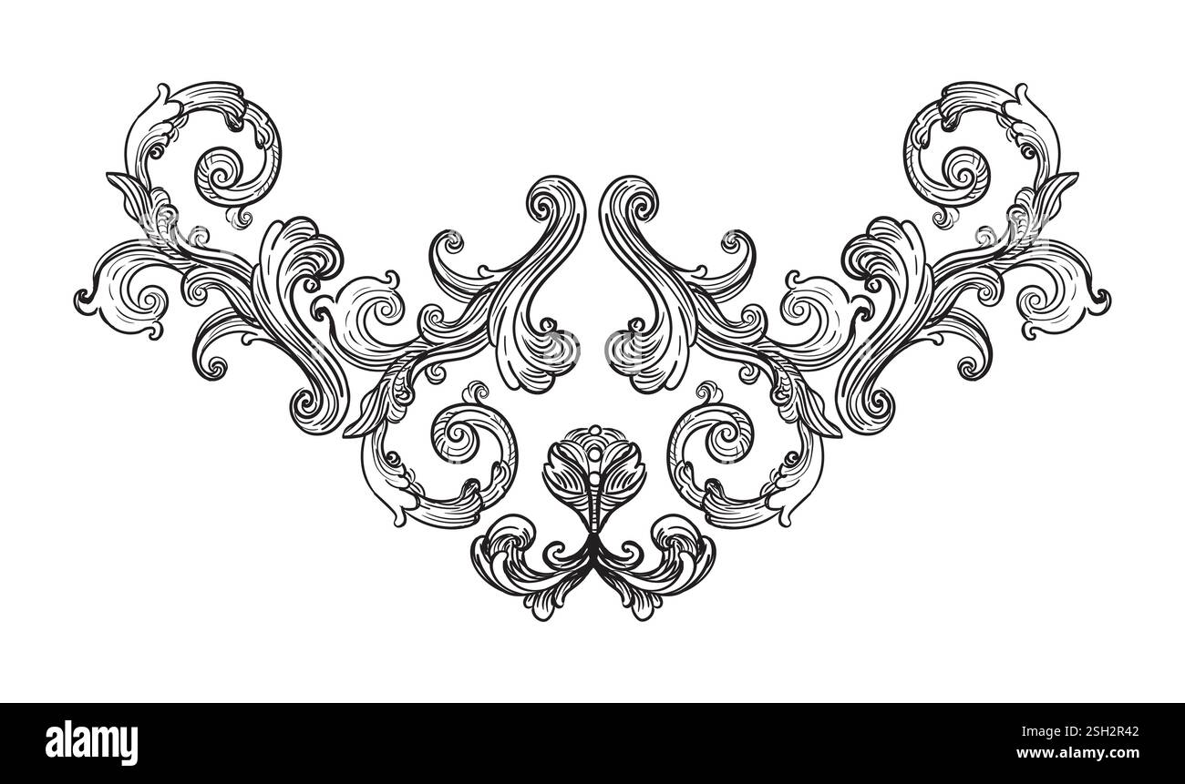 Baroque vintage element with arabesque and flourish motif. Sketch of ...