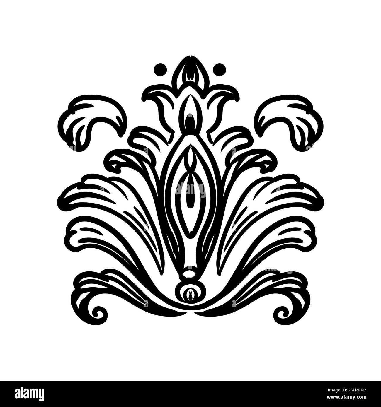 Baroque vintage element with arabesque and flourish motif. Sketch of ornate design element. Hand ...