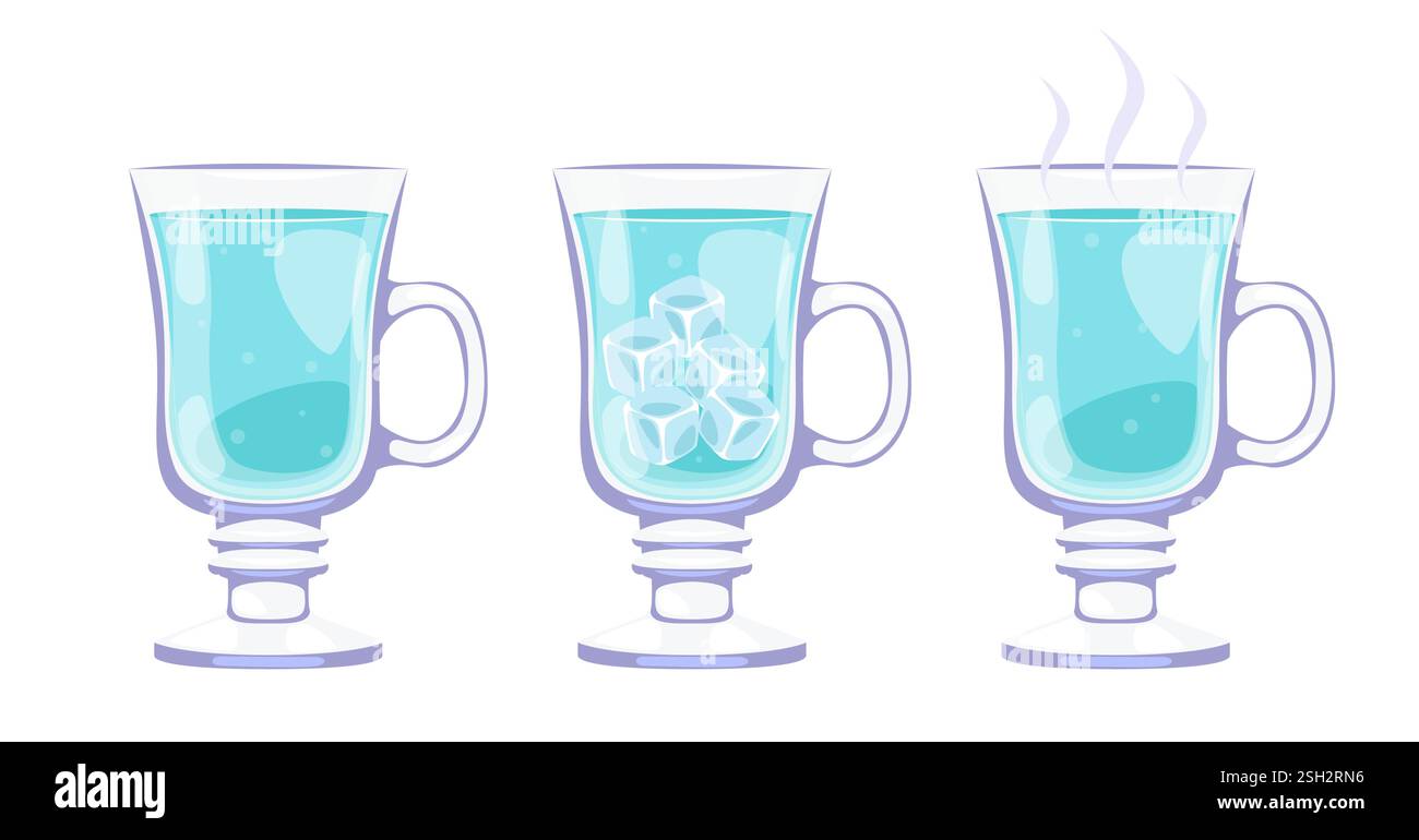 Water in glass cup with different temperatures. Full glasses with cold ...