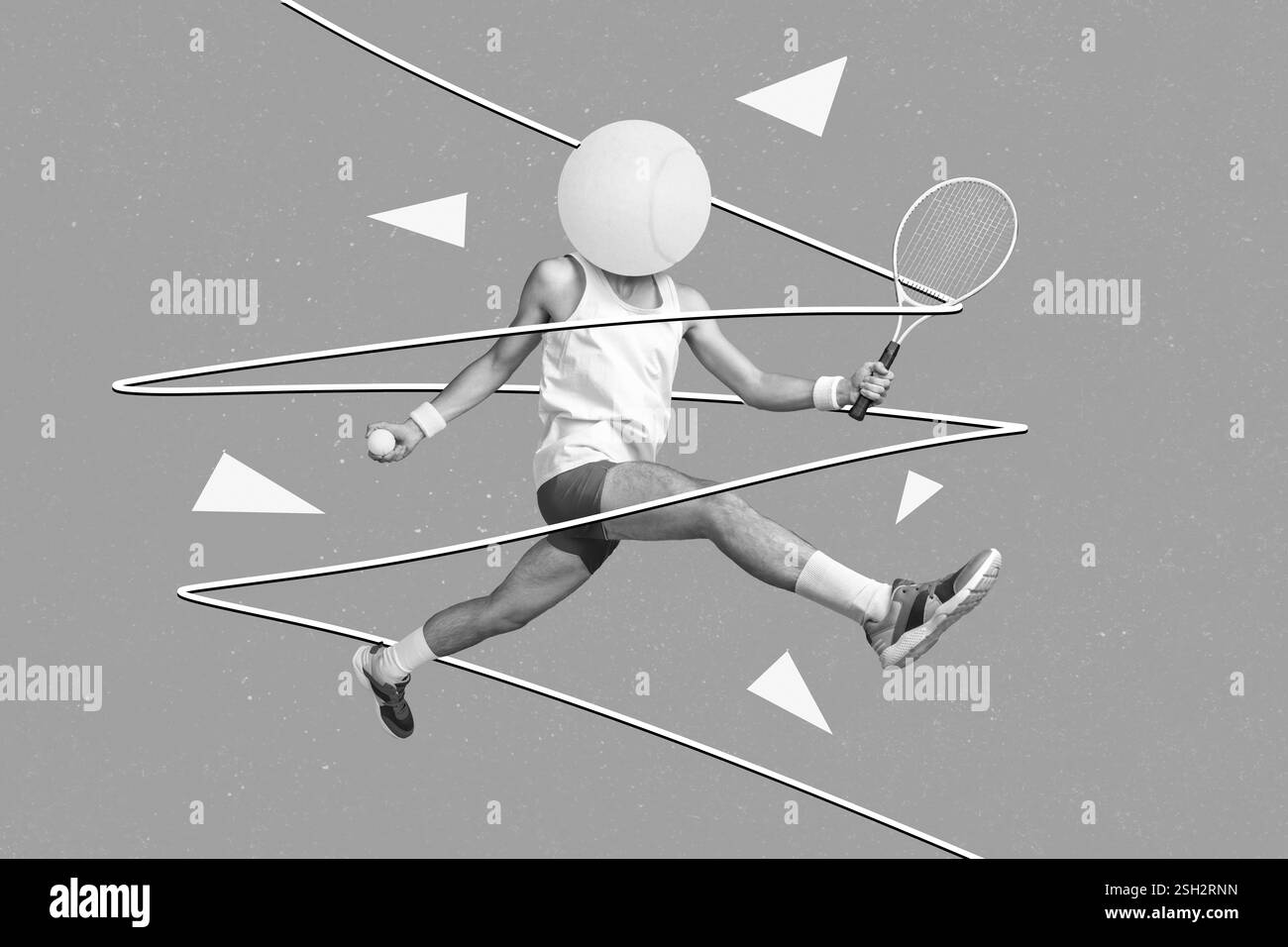 Creative advert poster collage of weird guy with tennis ball playing ...