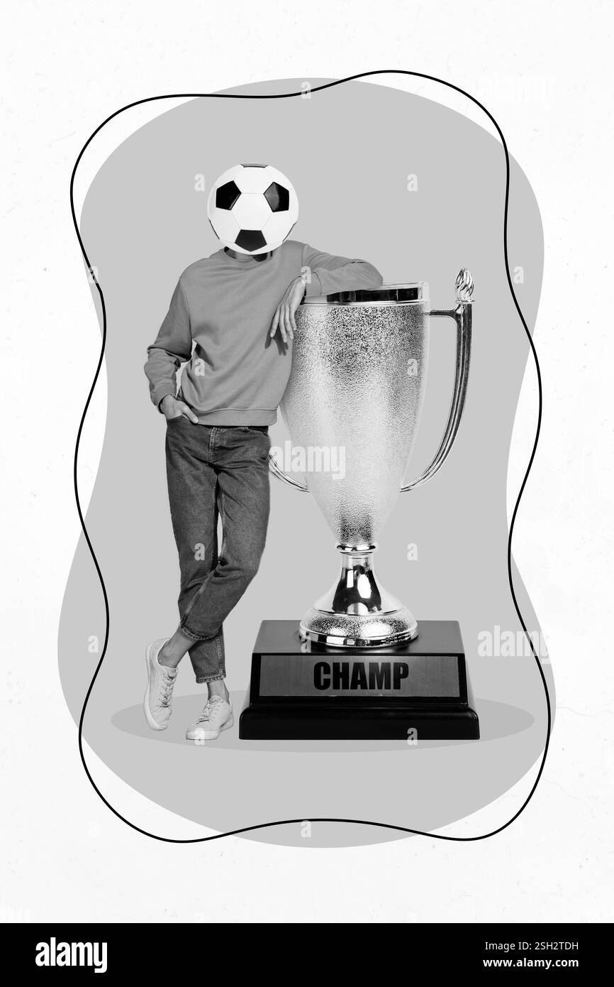 Creative advert collage of funky weird guy with football ball face ...