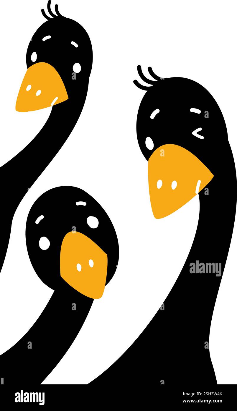 Cartoon black goose banner with empty space. Curious geese peeking ...