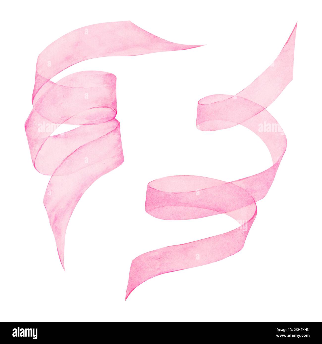 Set of delicate pink watercolor ribbons with elegant curves and a soft ...