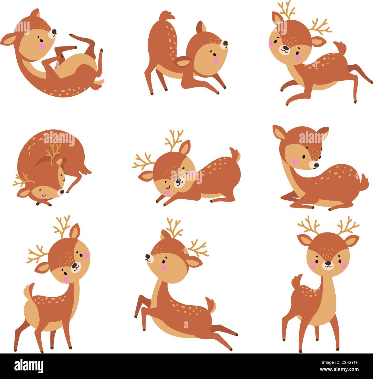 Cartoon deer. Cute adorable deers various poses. Funny forest wild ...