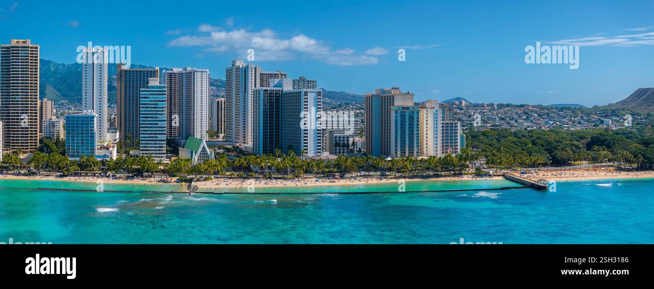 Aerial View of Waikiki Beach and Diamond Head in Honolulu, Hawaii Stock ...