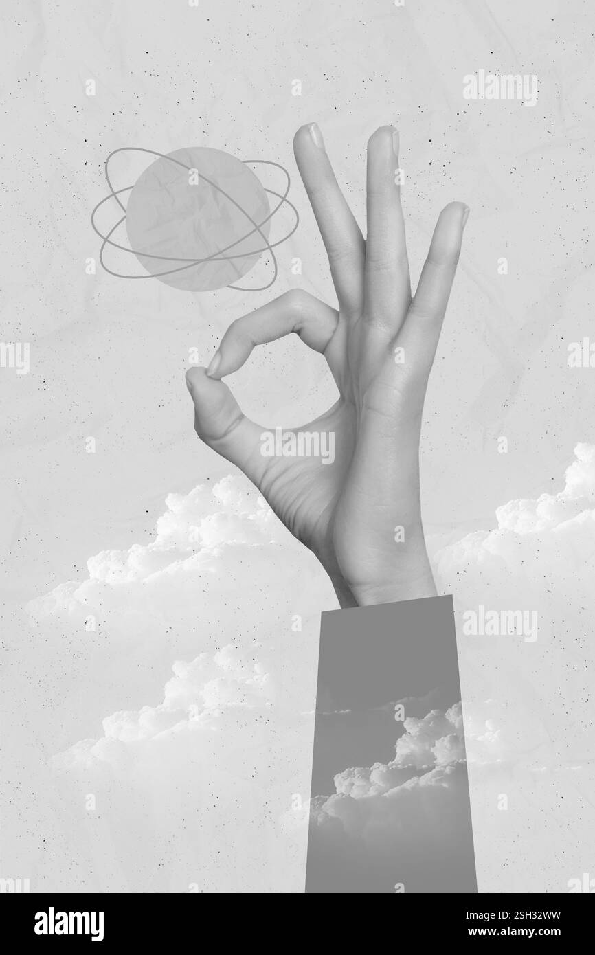 Artwork photo collage of fingers symbol okey sign good job genius idea ...
