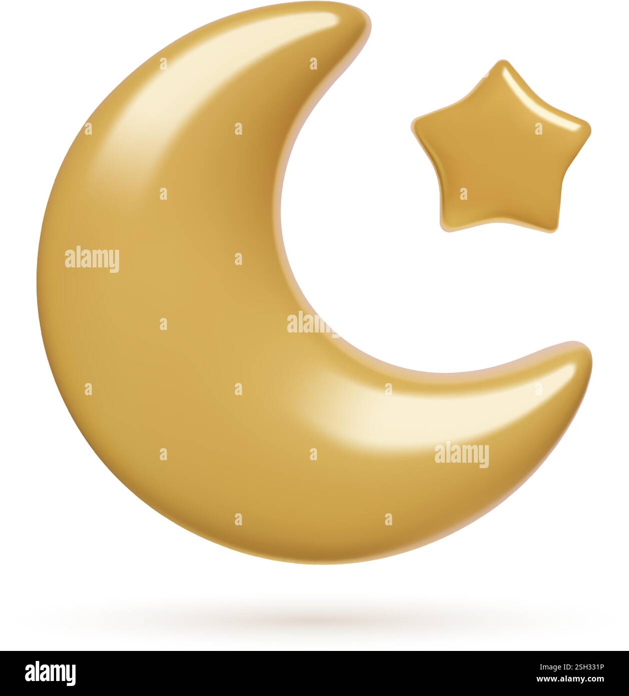 3d gold crescent moon and star vector illustration isolated on white ...