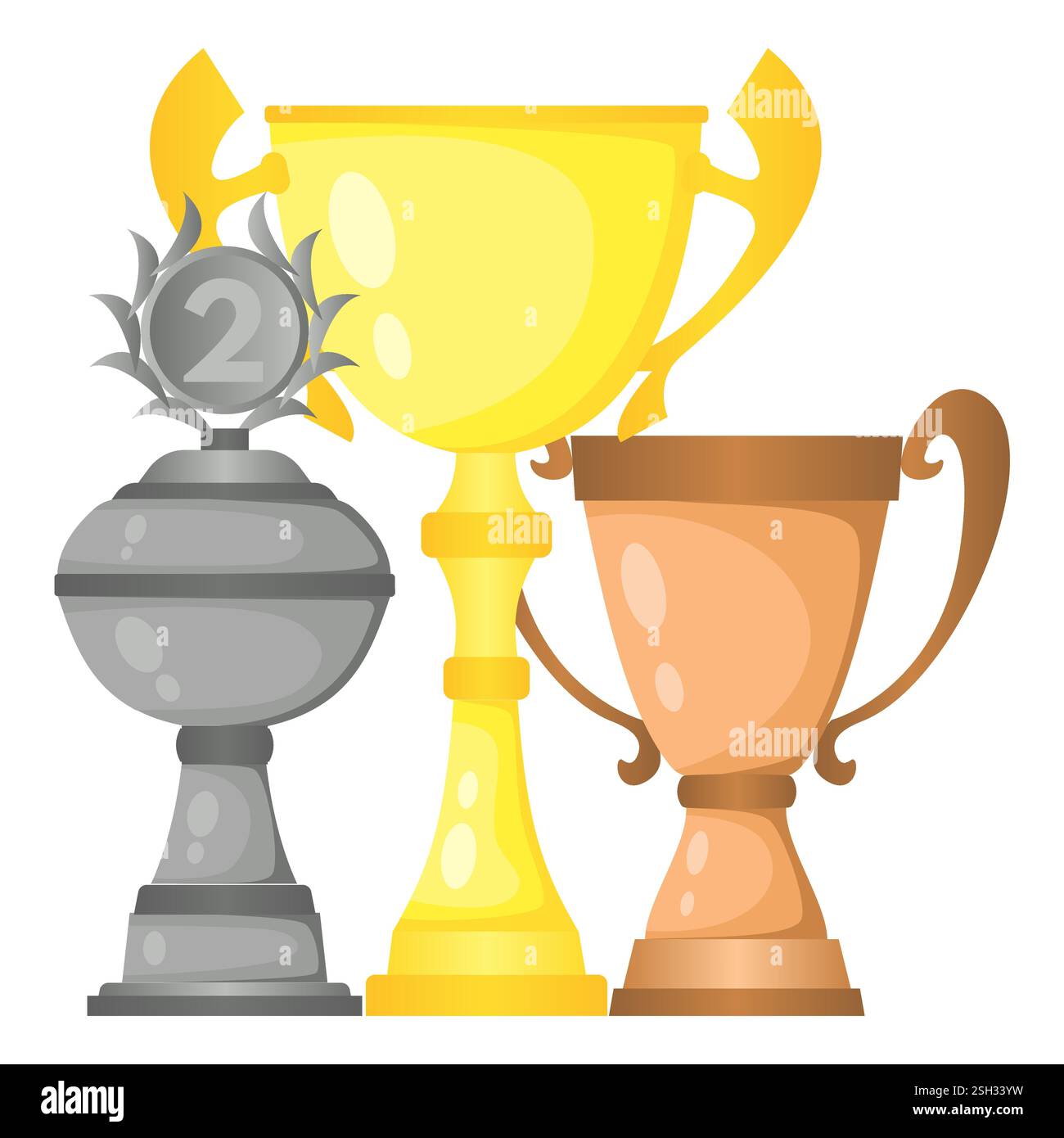 Set of vector trophy champion cups in gold, silver and bronze ...