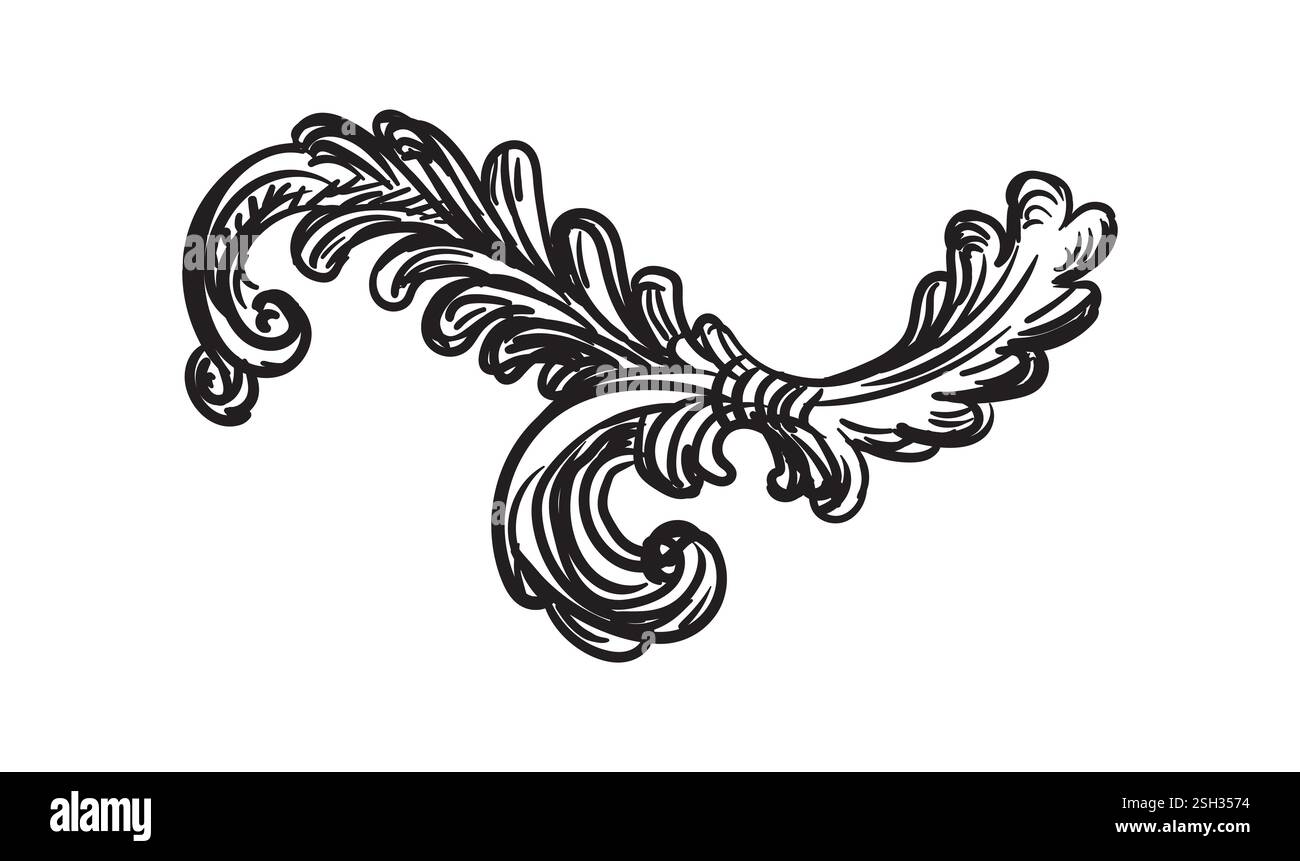 Baroque vintage element with arabesque and flourish motif. Sketch of ...