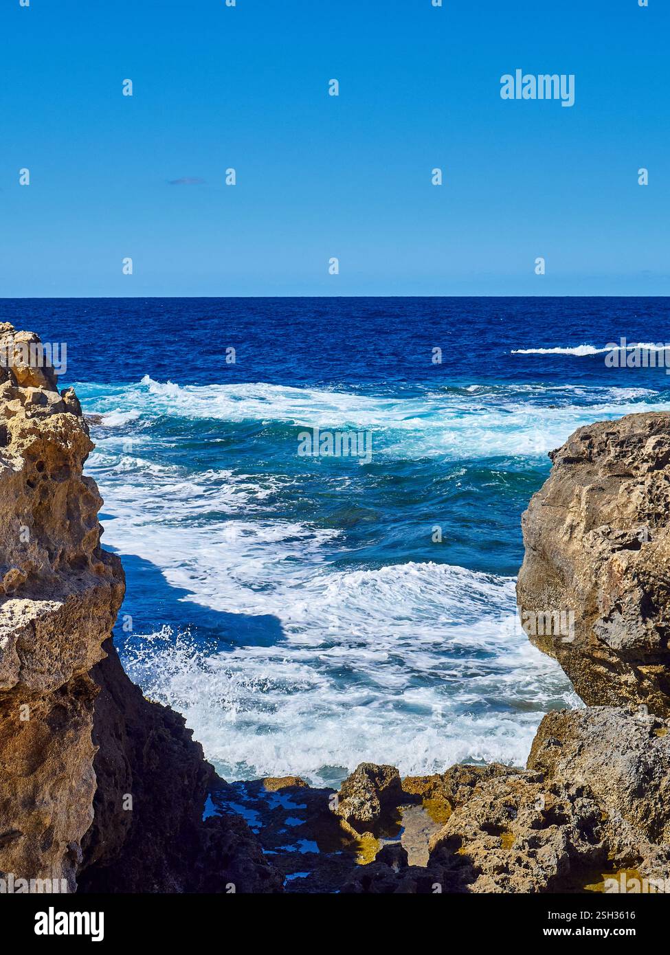 The rocky coast of the island of Gozo, Malta. The concept of exotics ...