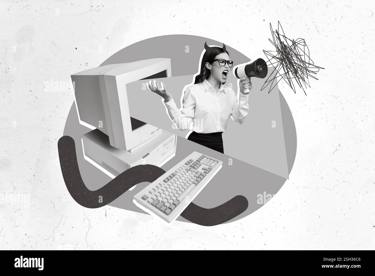 Creative sketch photo 3d collage artwork poster of mad furious girl ...