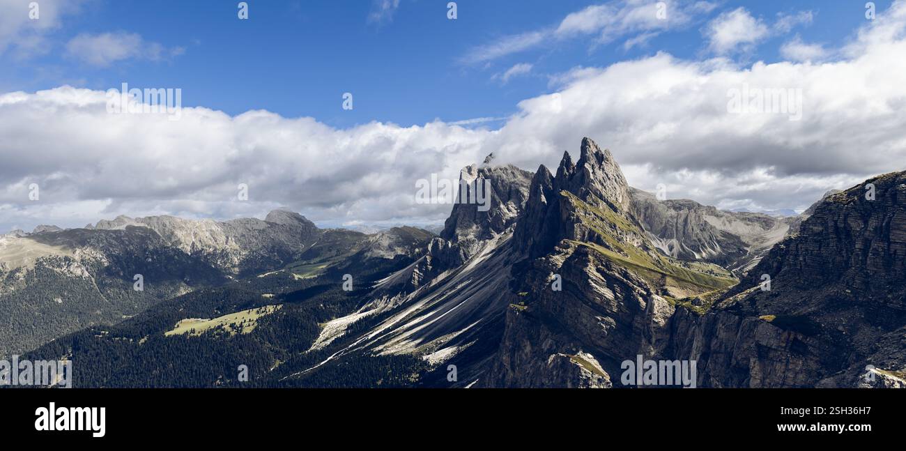 High resolution panorama of Seceda ridge in the Dolomites, featuring ...