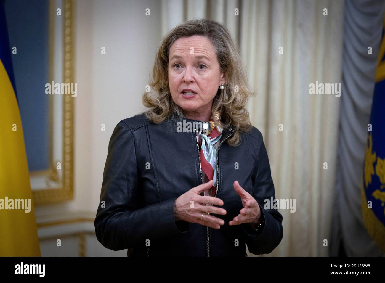 President of the European Investment Bank Nadia Calvino speaks during ...