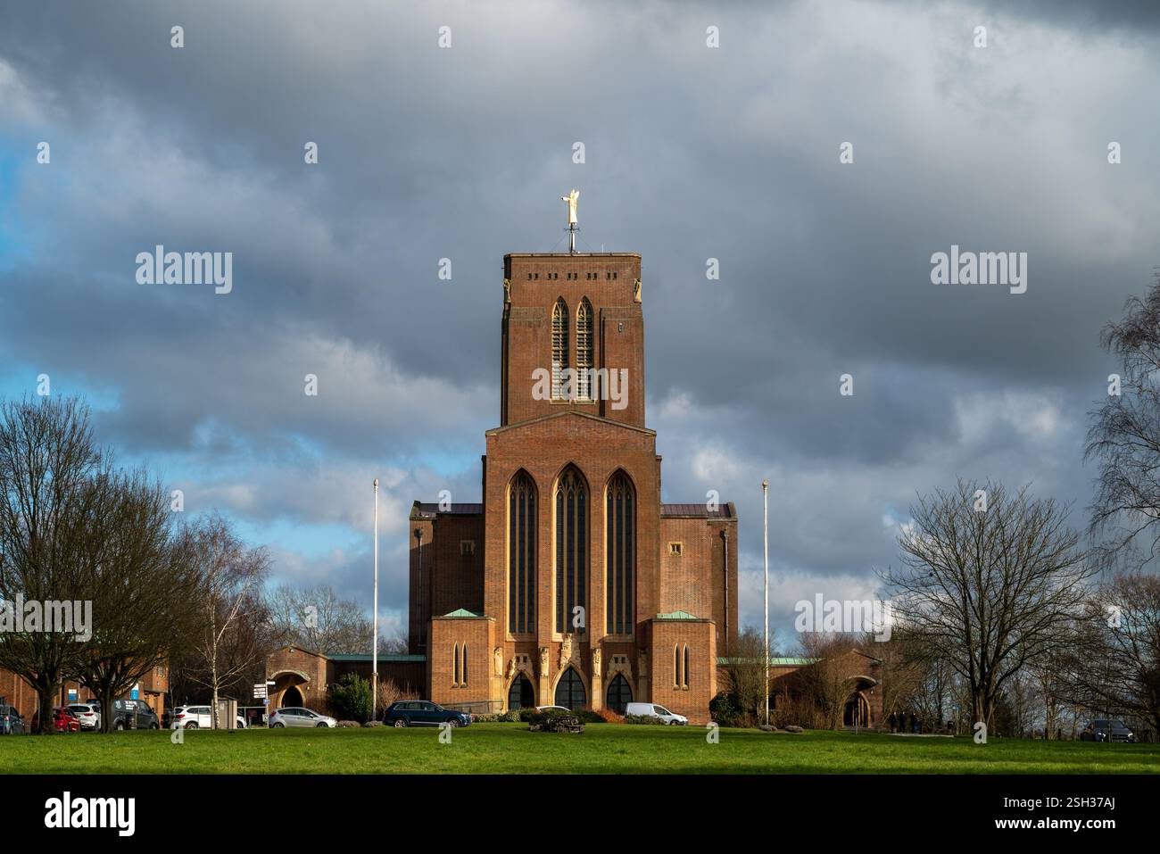 Guildford Cathedral, an imposing building on top of Stag hill. Made ...
