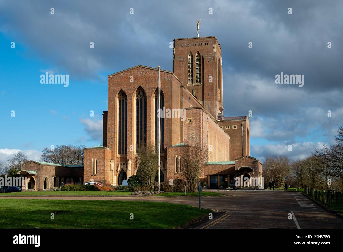 Guildford Cathedral, an imposing building on top of Stag hill. Made ...
