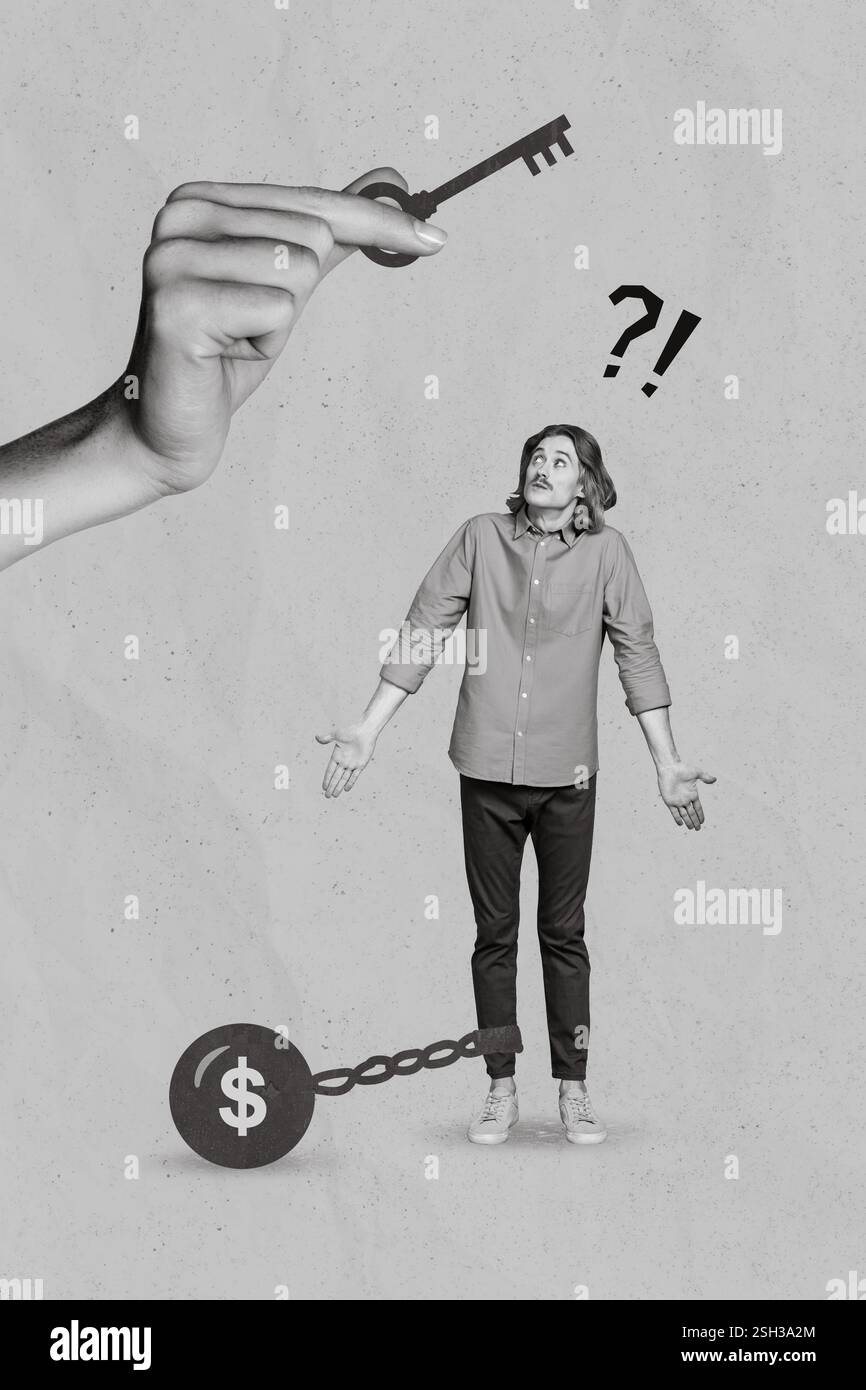 Creative 3d photo collage artwork graphics painting of arm locking key ...