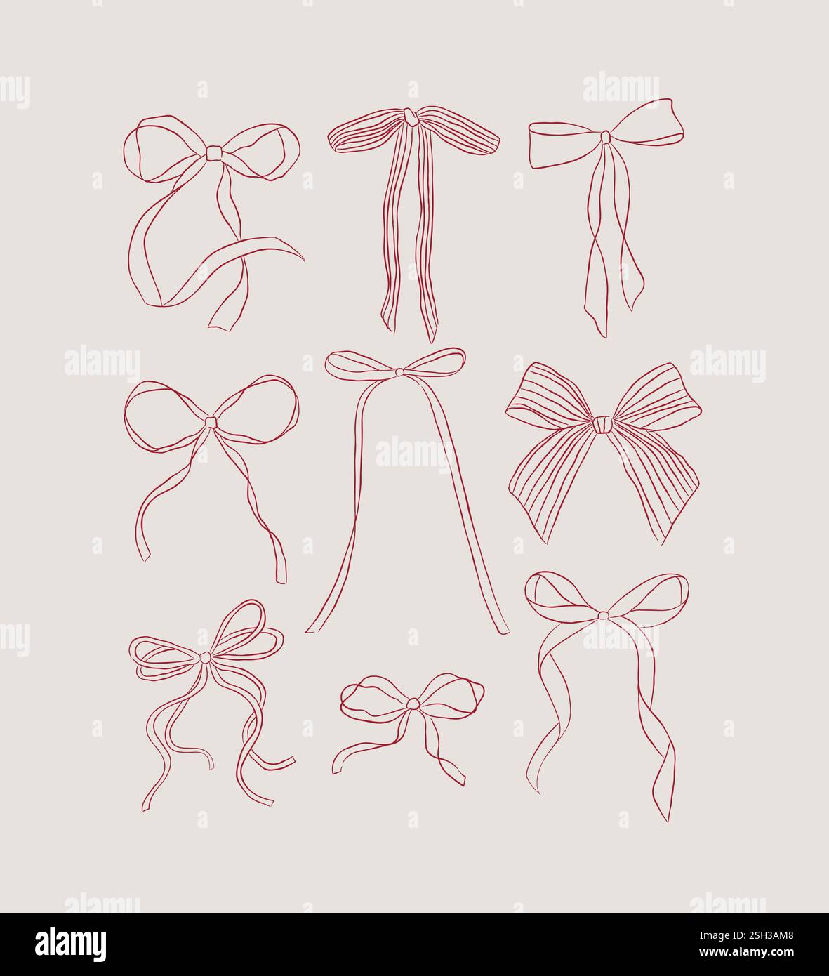 Bows of ribbon hand drawn sketch drawing with red light background ...
