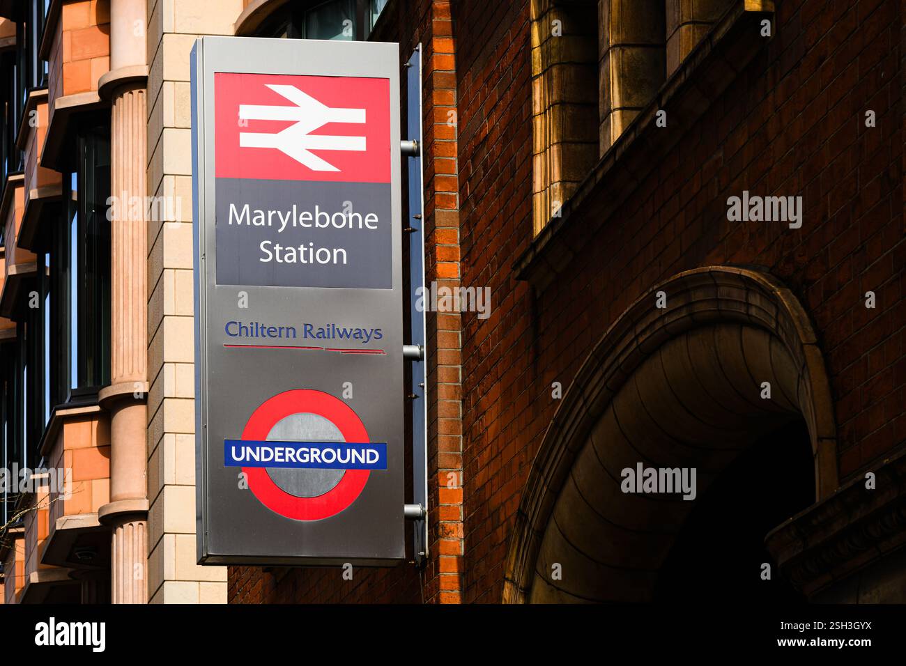 London, UK - March 23, 2024; Train station sign for London terminus at ...