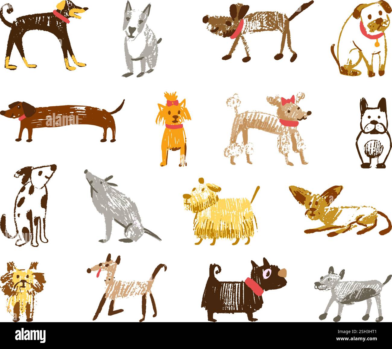 Pencil drawing dogs. Children crayon pencils draw, primitive grunge dog ...