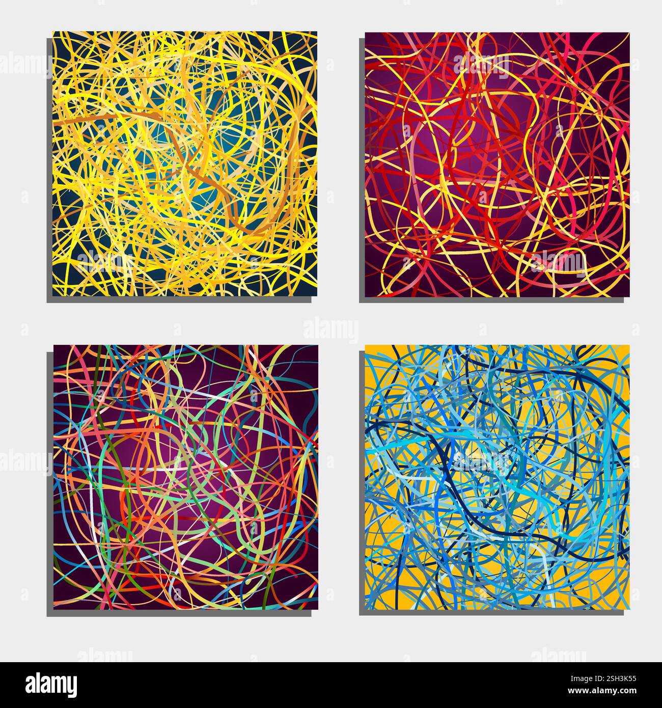 Set of four beautiful abstract backgrounds with moving colorful lines ...