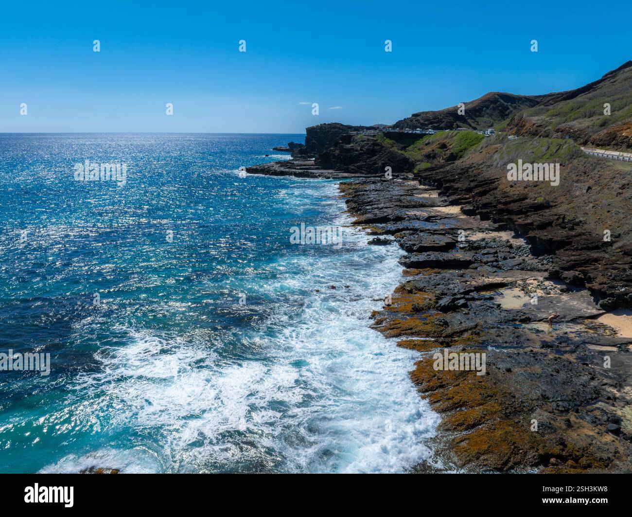 Aerial View of Oahu's Rugged Cliffs and Coastal Road in Hawaii Stock ...