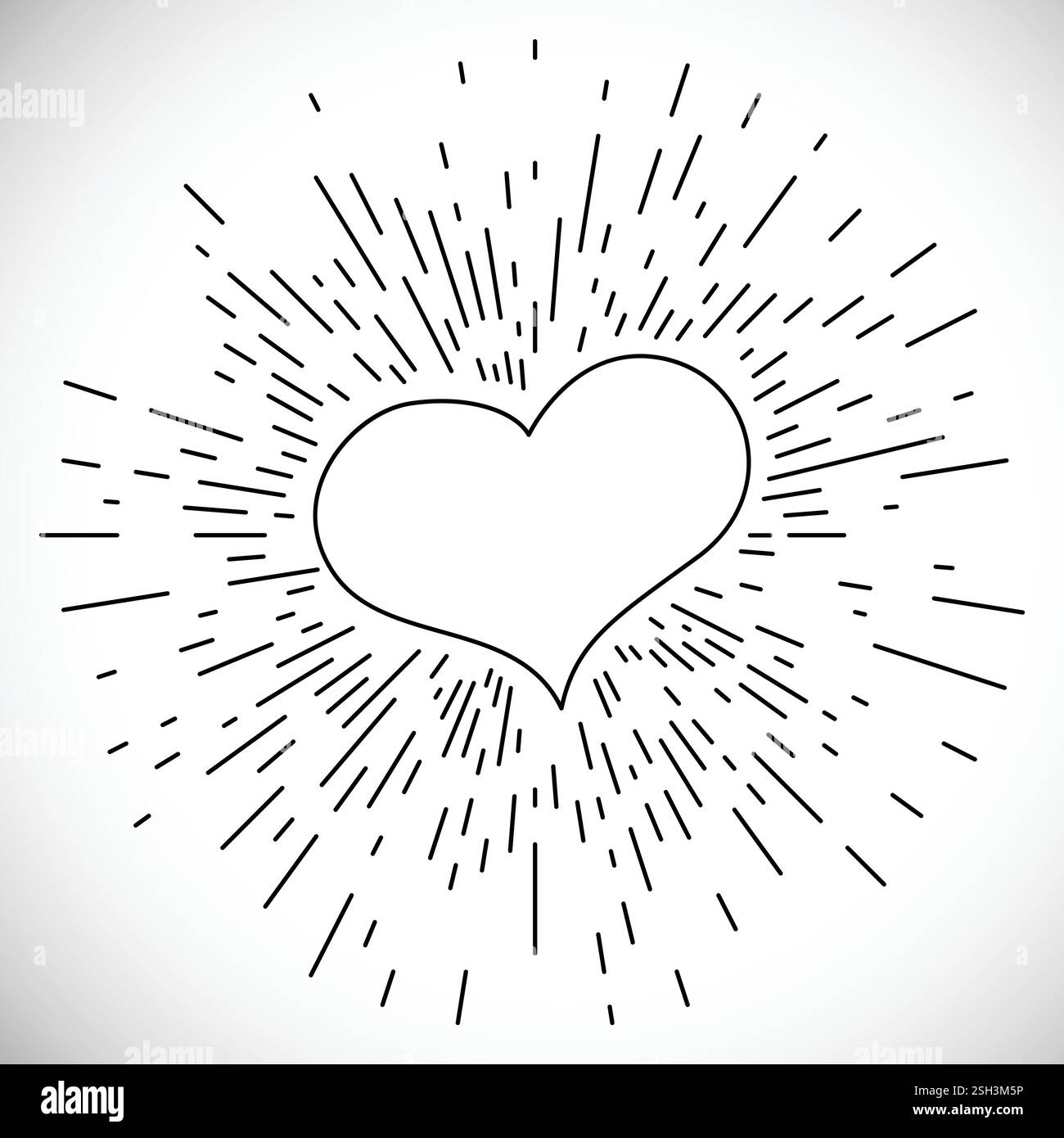 Heart with Hand Drawn Vintage Bursting Rays. Retro Design Element ...