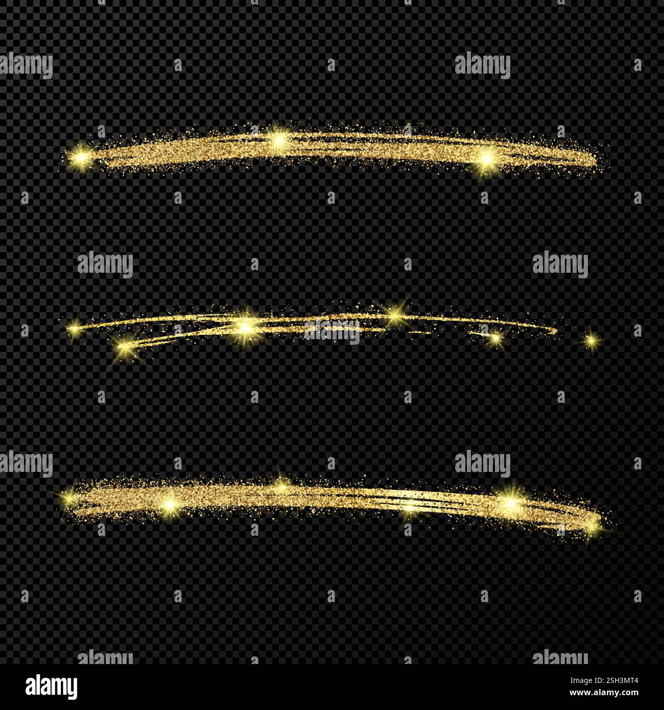 Abstract shiny confetti glittering waves. Set of three hand drawn brush ...