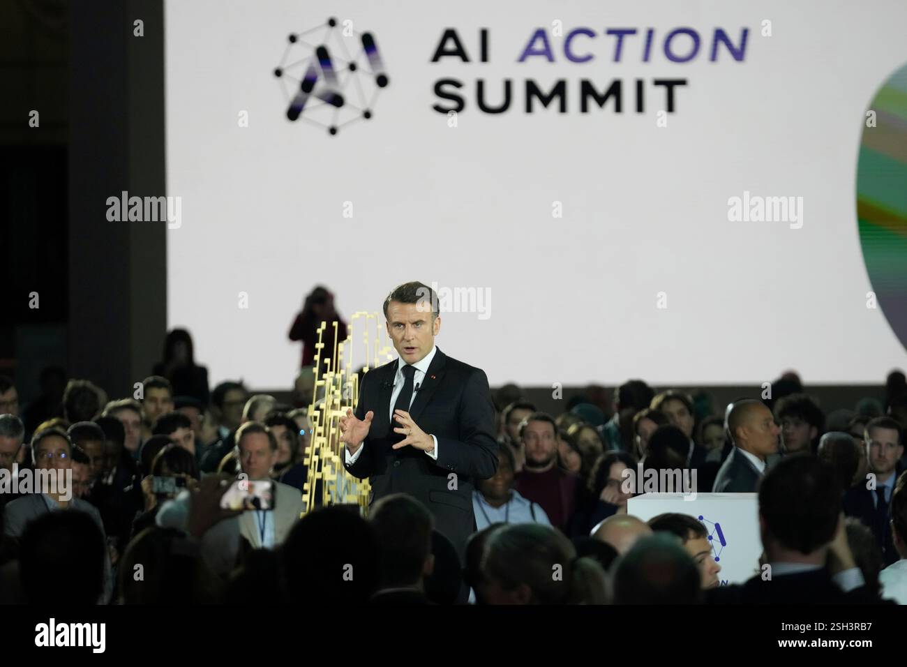 French President Emmanuel Macron speaks during the Artificial ...
