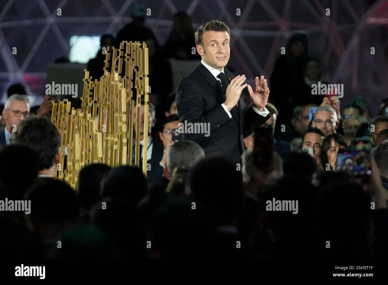 French President Emmanuel Macron speaks during the Artificial ...