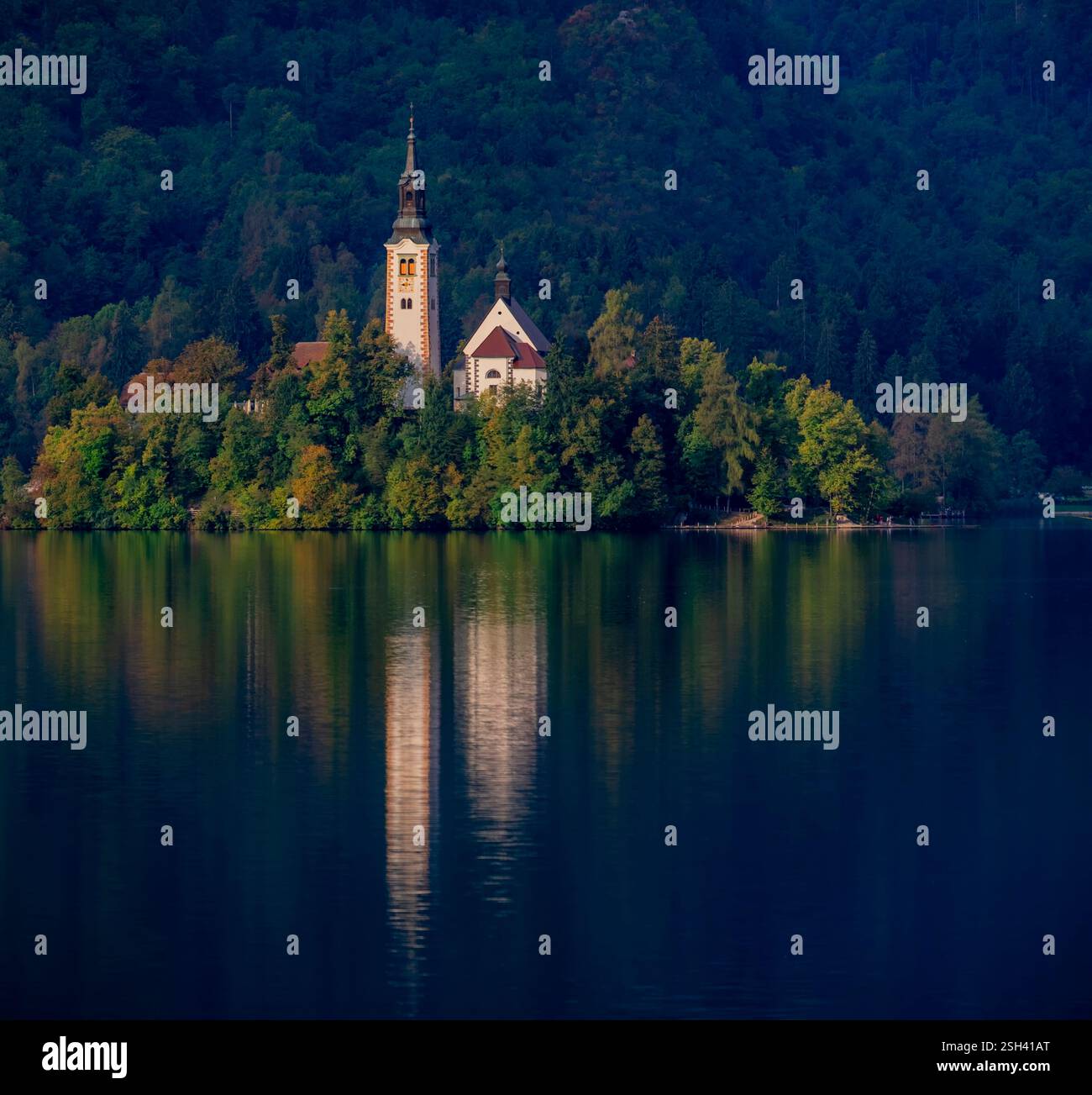 Lake Bled, Slovenia. Sunset at Lake Bled with famous Bled Island and ...