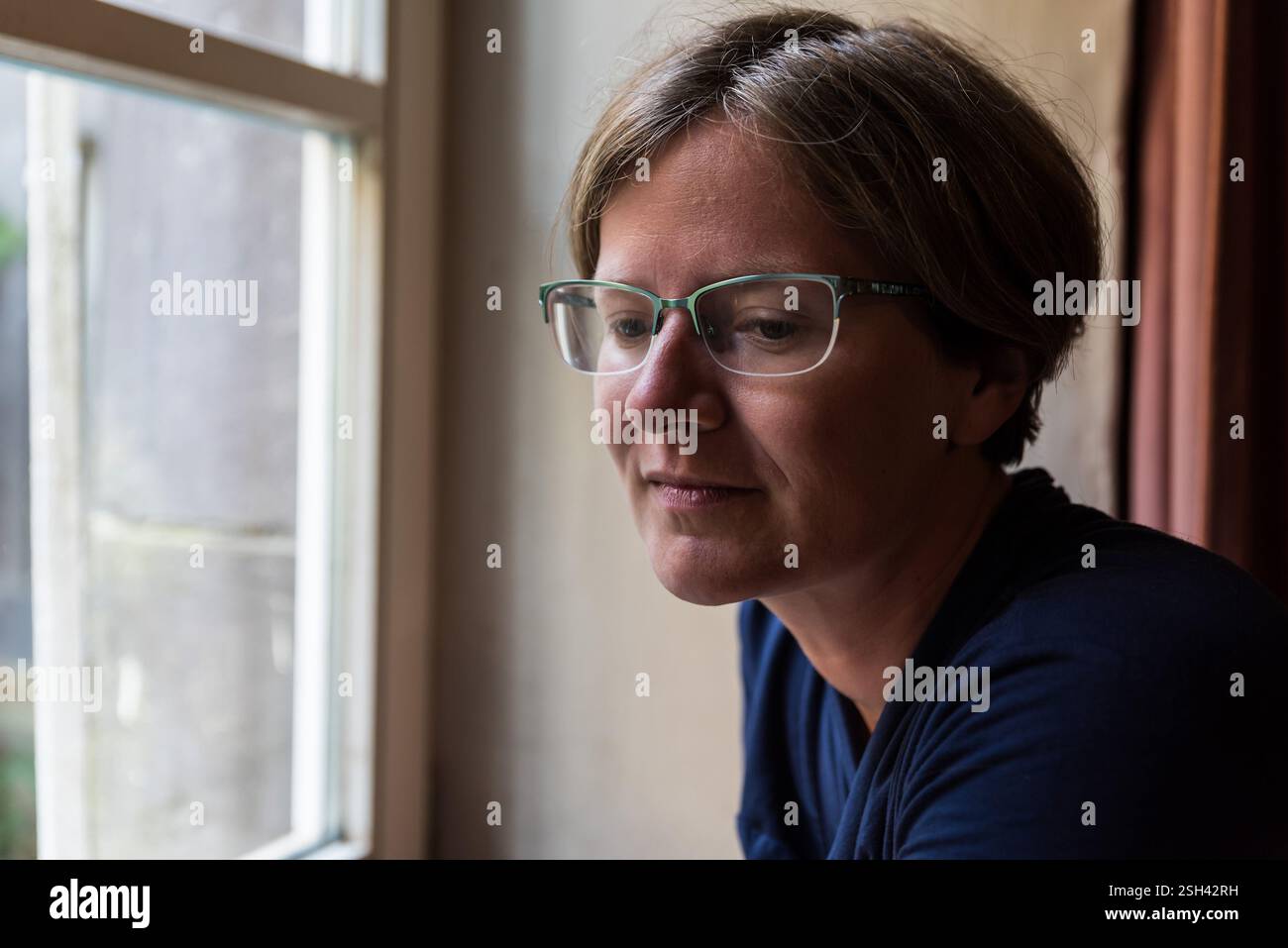 Intimate indoor portrait of a 34 yo white woman, Vielsalm, Belgium ...