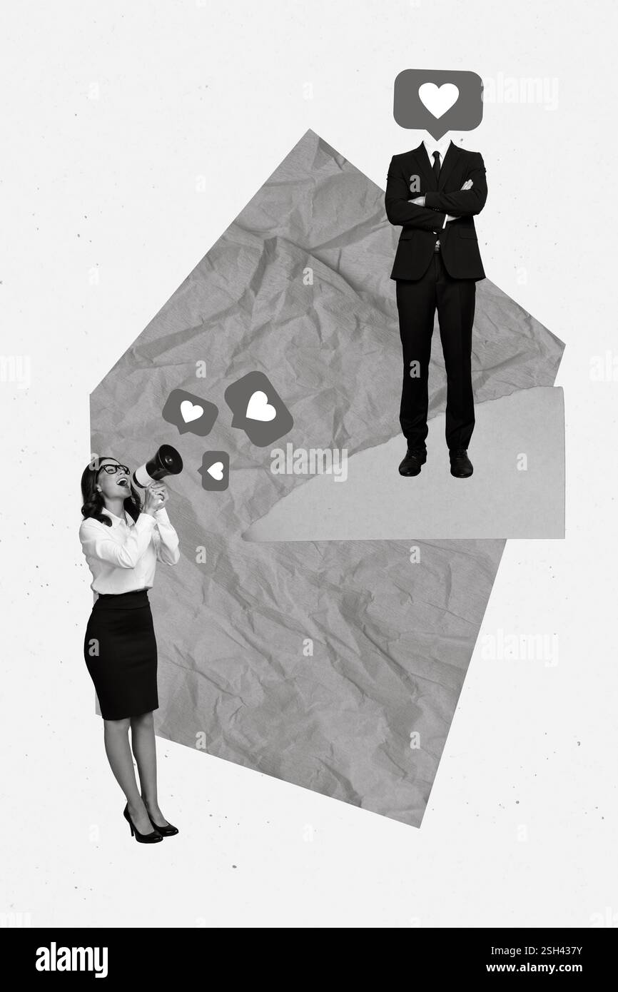 Creative photo 3d collage artwork poster postcard of successful lady ...