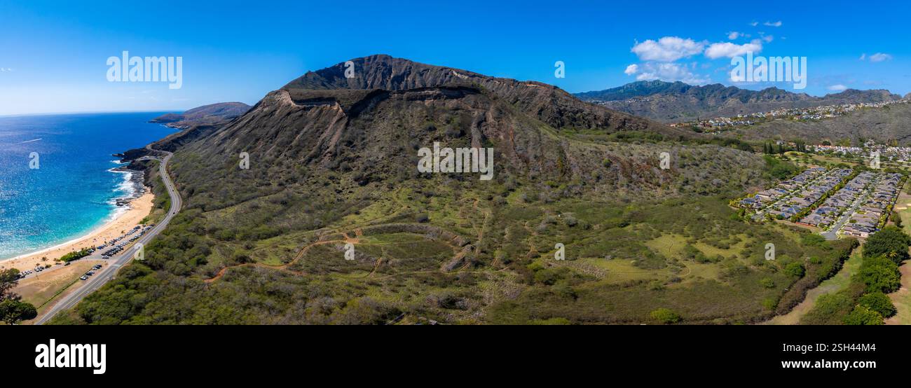Aerial View of Diamond Head Crater and Surrounding Oahu Landscape Stock ...