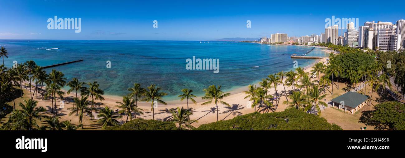 Aerial View of Waikiki Beach and Honolulu Skyline in Oahu, Hawaii Stock ...