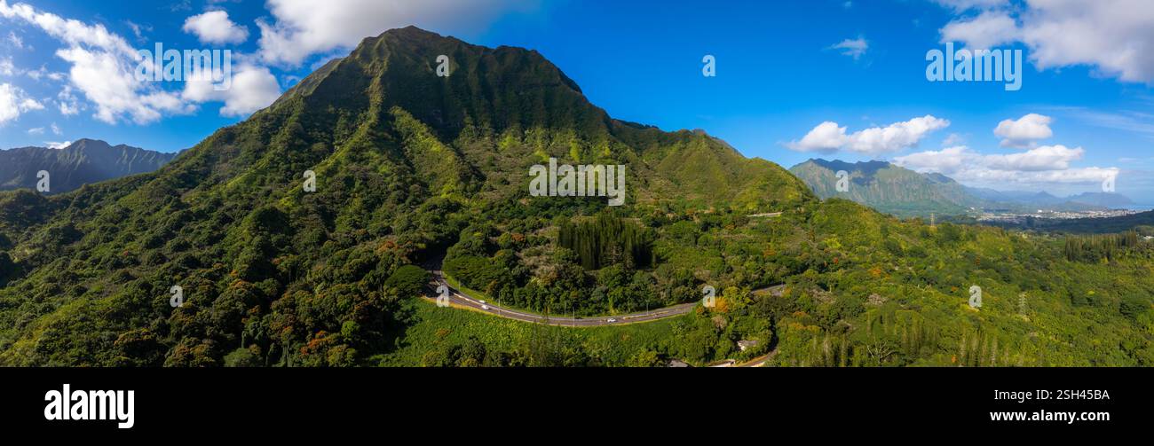 Aerial View of Lush Green Mountain Range on Oahu Island, Hawaii Stock ...