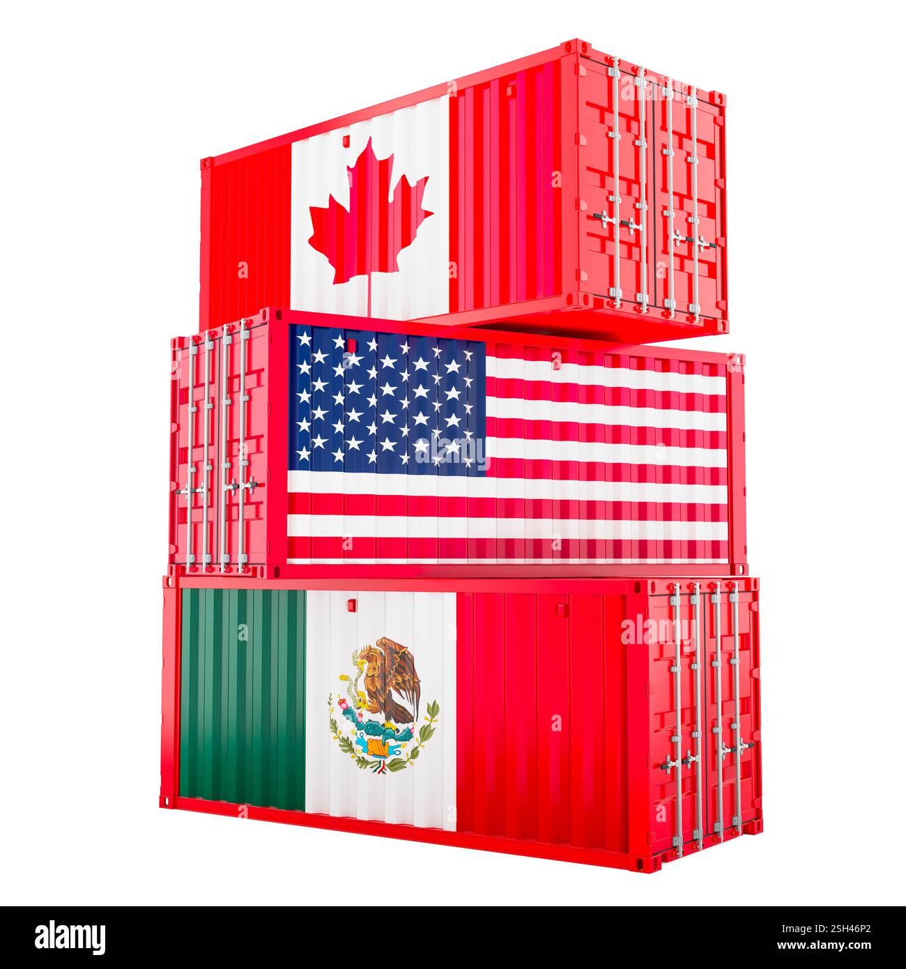 The United States trade war with Canada and Mexico concept. Freight ...