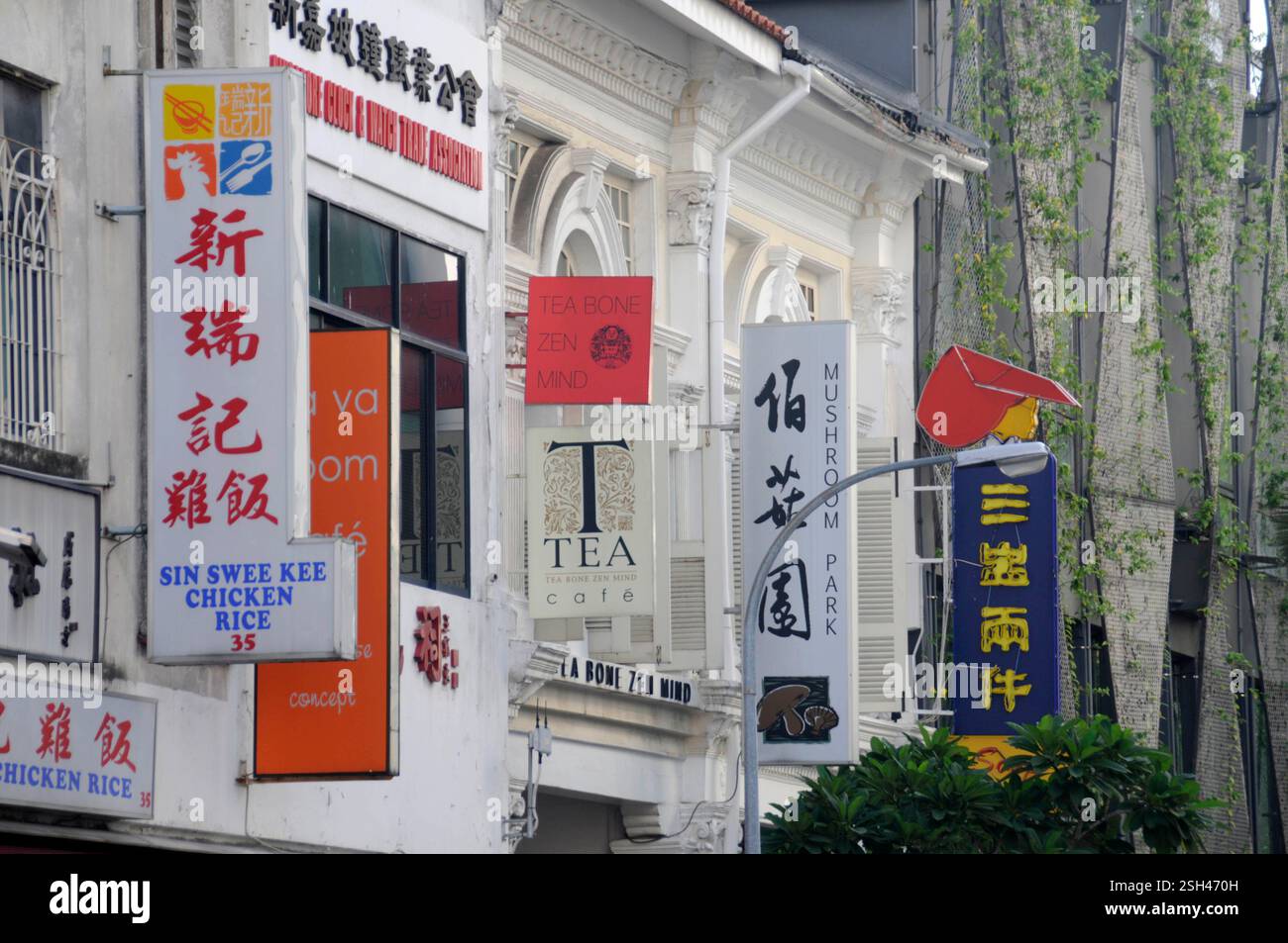 A mix array of Chinese shop signs on the surviving old shophouses in ...