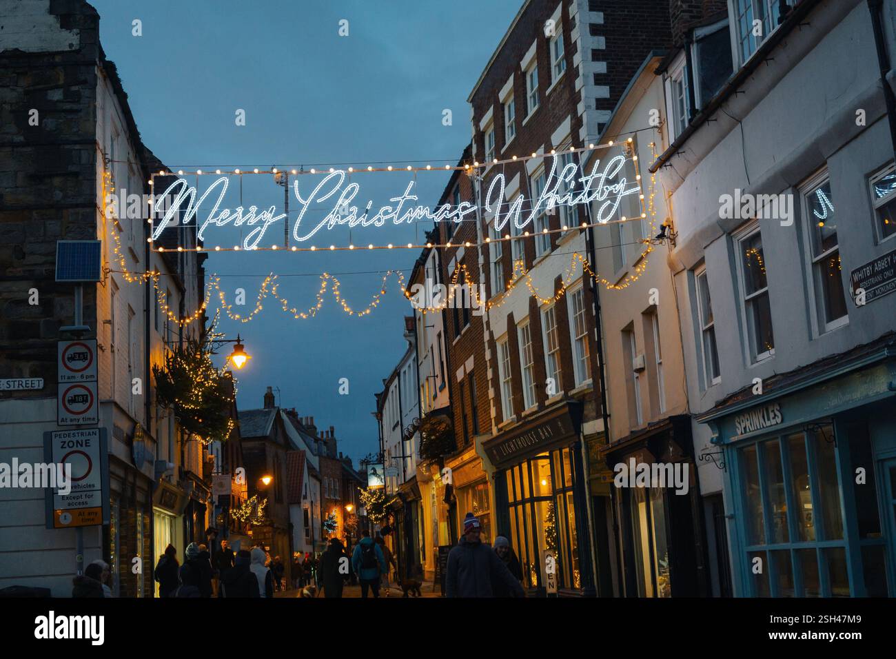 Whitby Christmas Lights - Church Street, Whitby, England, UK Stock ...